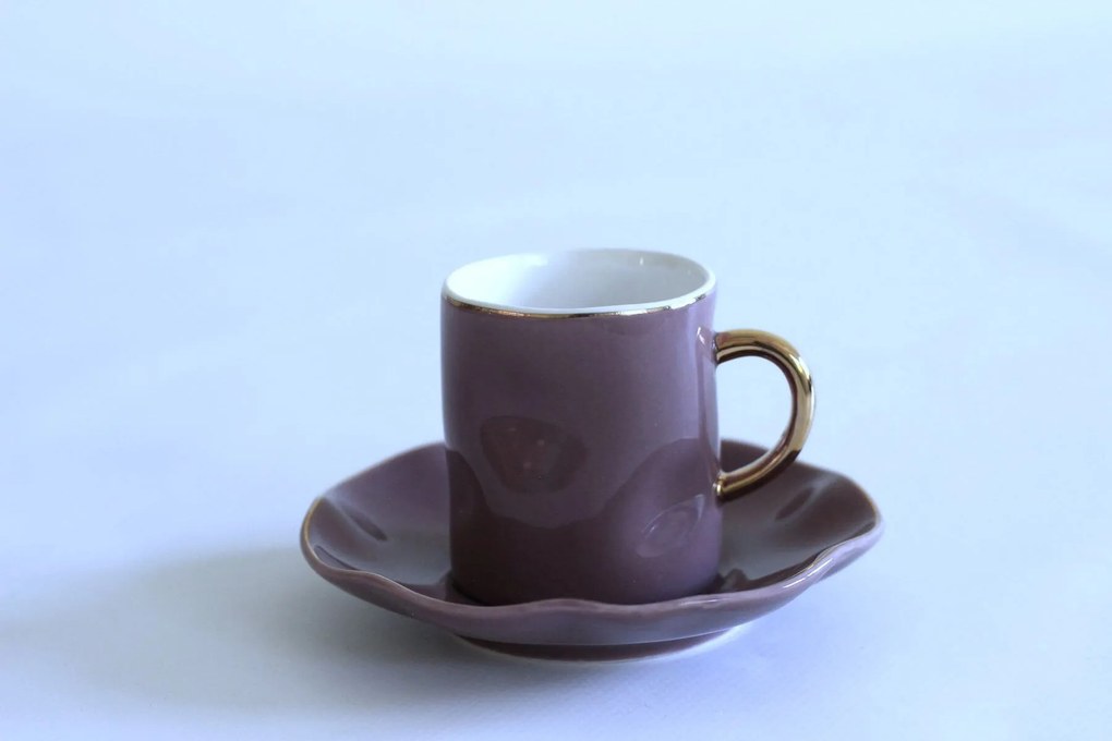 Fialové porcelánové šálky espresso s podšálkem 2ks