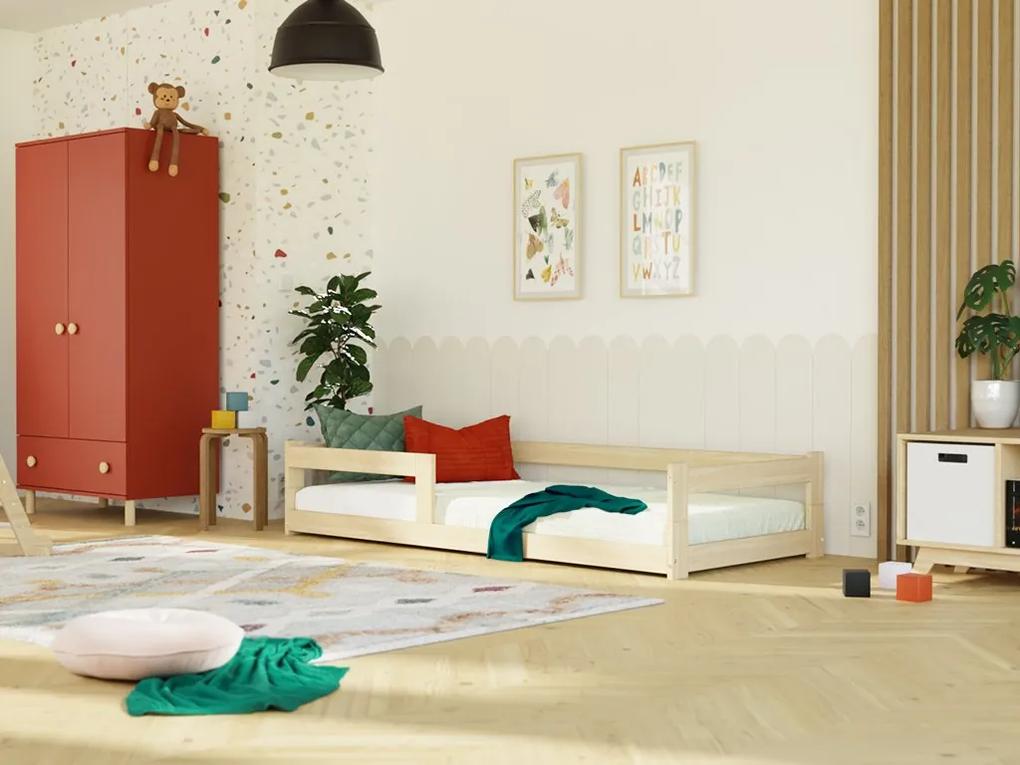 Benlemi Nízká jednolůžková postel ze dřeva SAFE 5v1 se zábranou Zvolte barvu: Béžová, Zvolte rozměr: 80x160 cm, Zvolte zábranu: S jednou zábranou