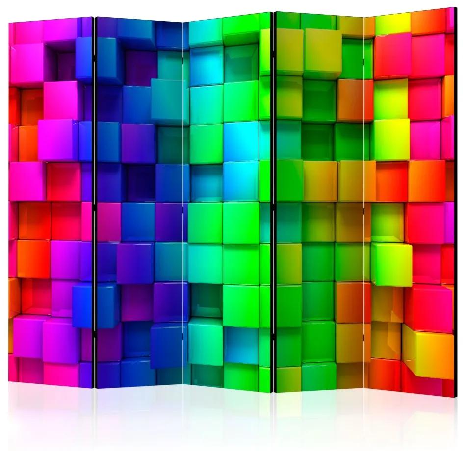 Paraván Colourful Cubes Dekorhome 225x172 cm (5-dílný)