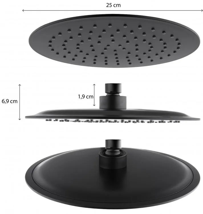 Erga Erga, SLIM sprchová hlavice o průměru 25cm, černá matná, ERG-YKA-BP.BRG25-BLK