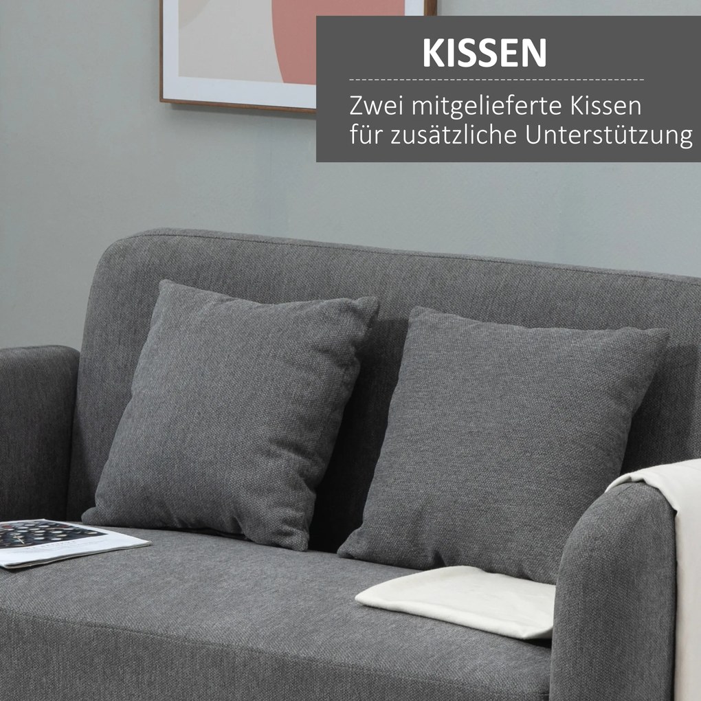 HOMCOM Dvoumístná rozkládací pohovka s polštáři, nastavitelné podnožky, sametový polyester, kaučukové dřevo, pěna, 2místná, potah látka| Aosom