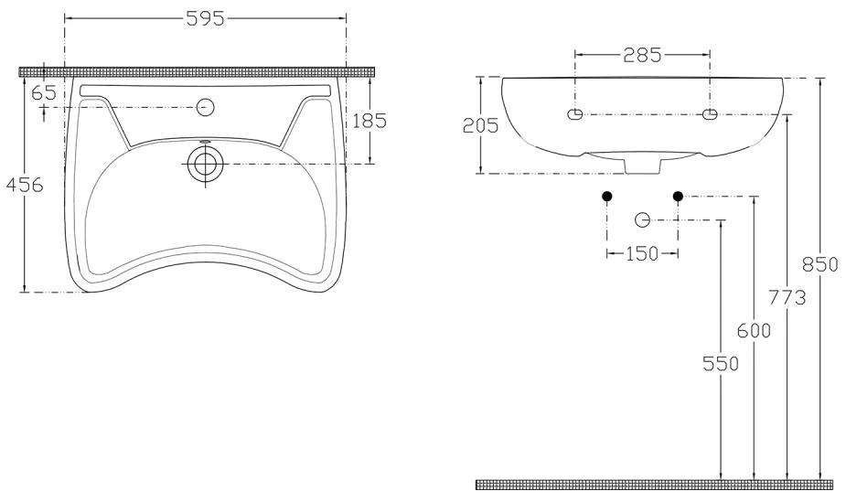 Isvea HANDICAP keramické umyvadlo pro handicapované, 59,5x45,6cm, bílá 10TP60060