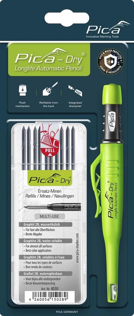Pica Marker Pica Dry + náhradní tuhy | Vyberte variantu podle materiálu Varianta: tuhy truhlářské (šedá)
