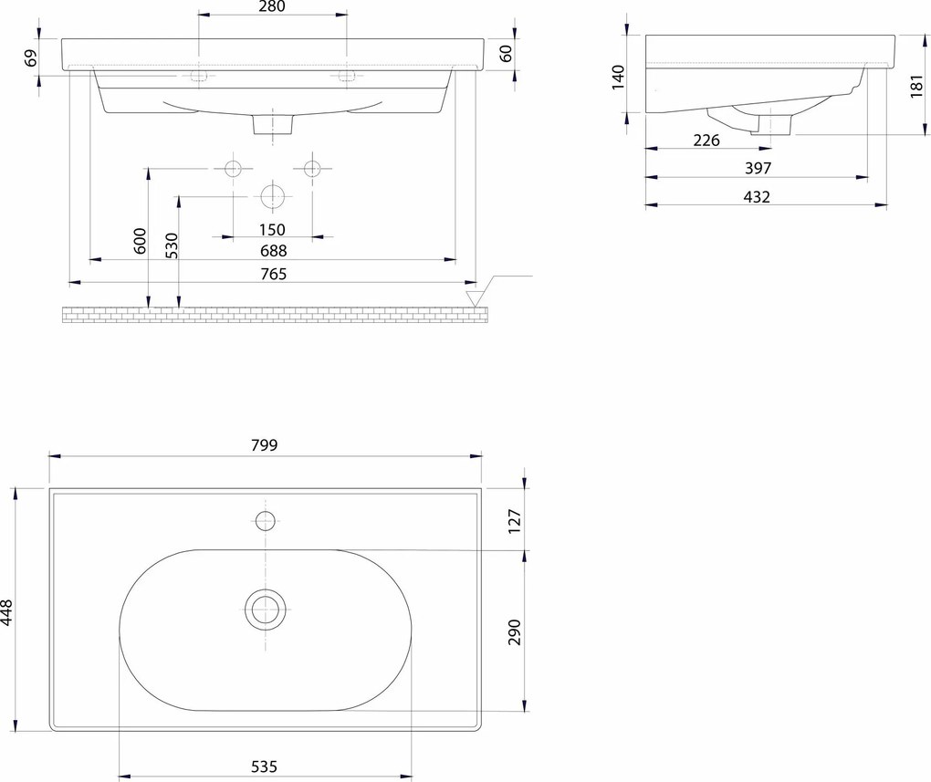 SAPHO BRAND keramické retro umyvadlo 80x45cm, bílá TU0422