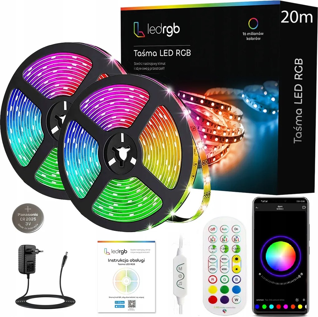 Led pásek 20M Rgb 5050 Aplikace Dálkový Ovladač Rádiový 2.4G Hudba Sada 600 Led