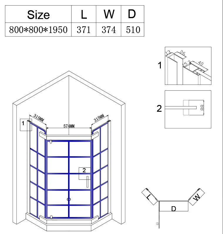 BPS-koupelny Pětiúhelníkový sprchový kout HYD-PK06A 80x80 cm černá/transparent + vanička HYD-PSV-ST07A černá