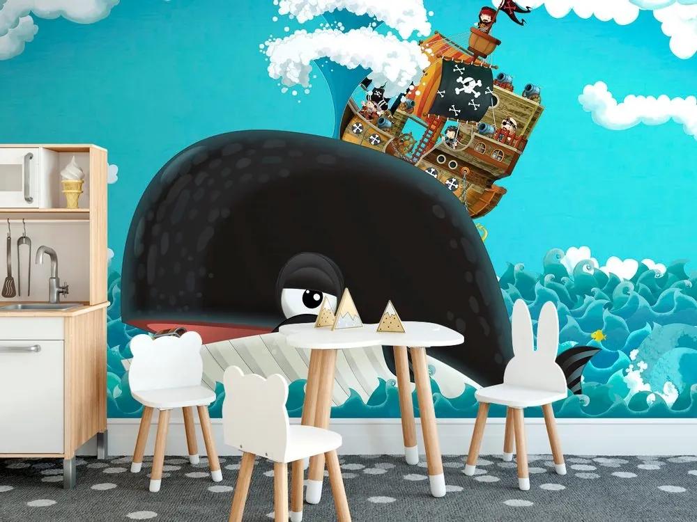Samolepící tapeta pirátská loď na velrybě - 300x200 cm