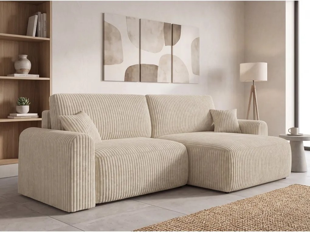 Rozkládací oboustranná sedací souprava do L NORDEN TILIA 250x140 cm, krémová