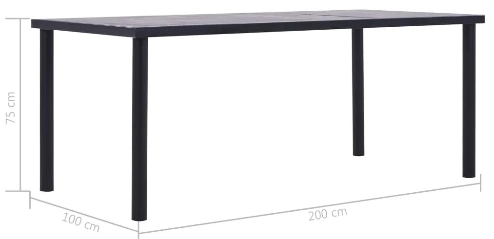 vidaXL Marketos Jídelní stůl černý a betonově šedý 200 x 100 x 75 cm MDF