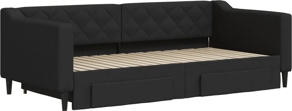 Válenda s přistýlkou a zásuvkami černá 90 x 190 cm textil 3197474