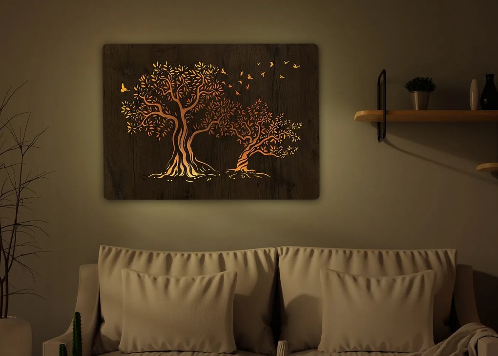 Li-Go "Dvě olivy" světelný obraz 230V 90x62cm provedení povrchu: dub světlý