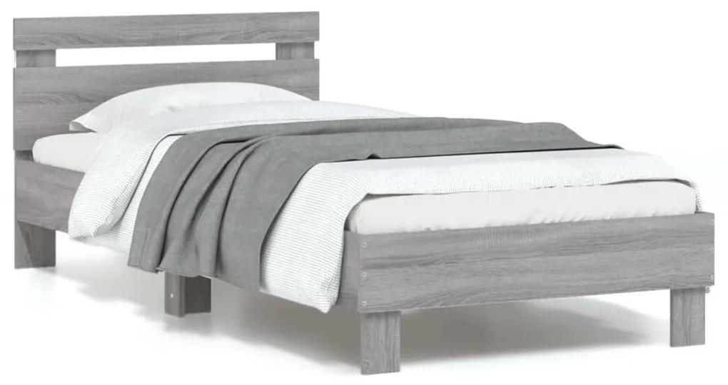 Rám postele s čelem a LED osvětlením šedý sonoma 90 x 190 cm - Default Title