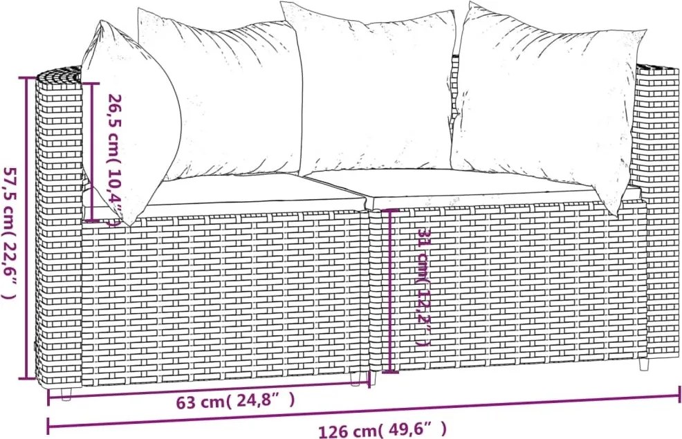 vidaXL Zahradní rohové pohovky s poduškami 2 ks polyratan [319806] Barva: Černá