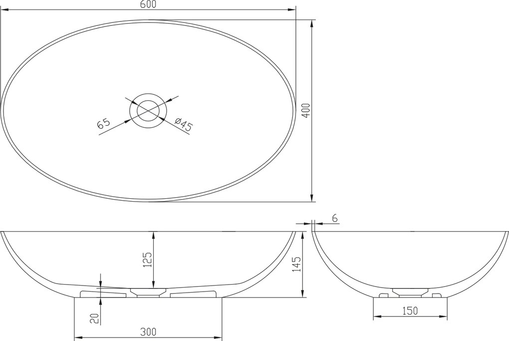 Sapho Formigo umyvadlo na desku 60 x 40 cm bez otvoru pro baterii bez přepadu betonové tmavě hnědá FG215