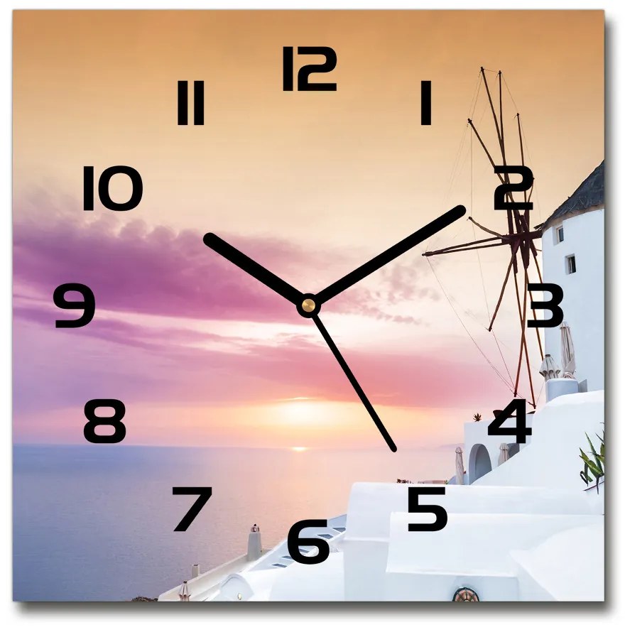 Wallmuralia Skleněné hodiny čtverec Santorini Řecko 30x30 cm