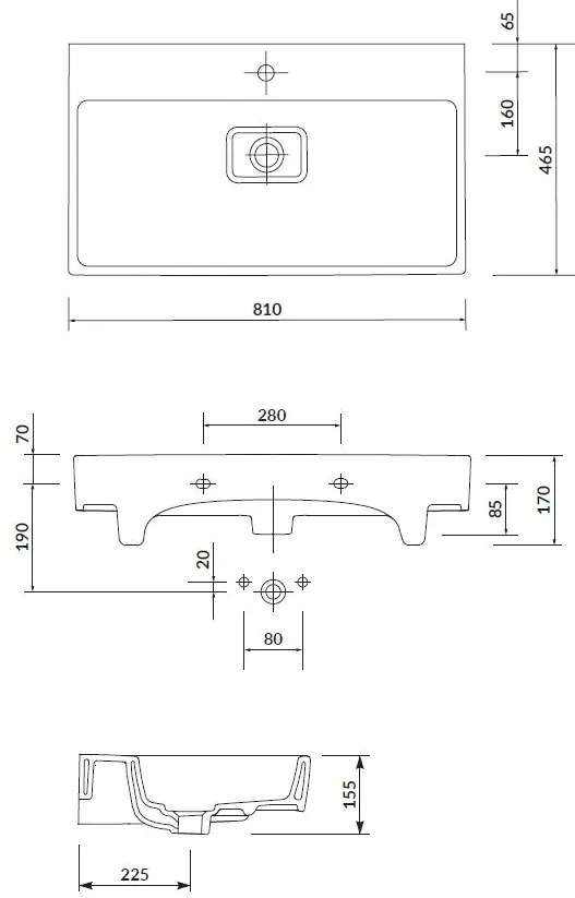 Cersanit VIRGO keramické umyvadlo zapuštěné, 80x46 cm, K118-002