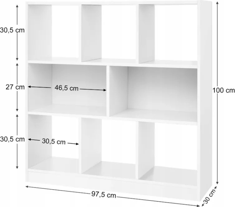 Bílá knihovna s přihrádkami 97,5×30×100 cm