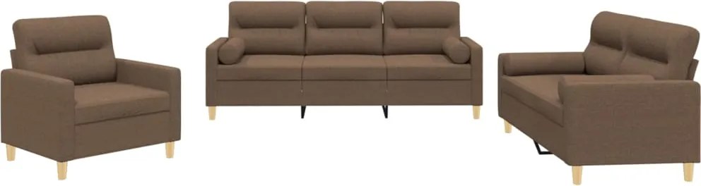 3dílná sedací souprava s polštáři hnědá textil 3201555