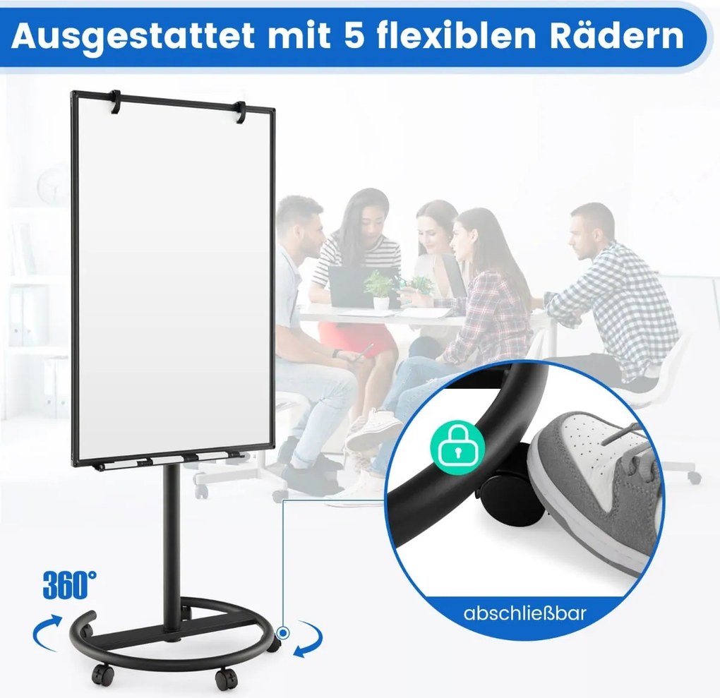 Costway Stojan na flipchart na kolečkách s magnety a popisovači, výška tabule