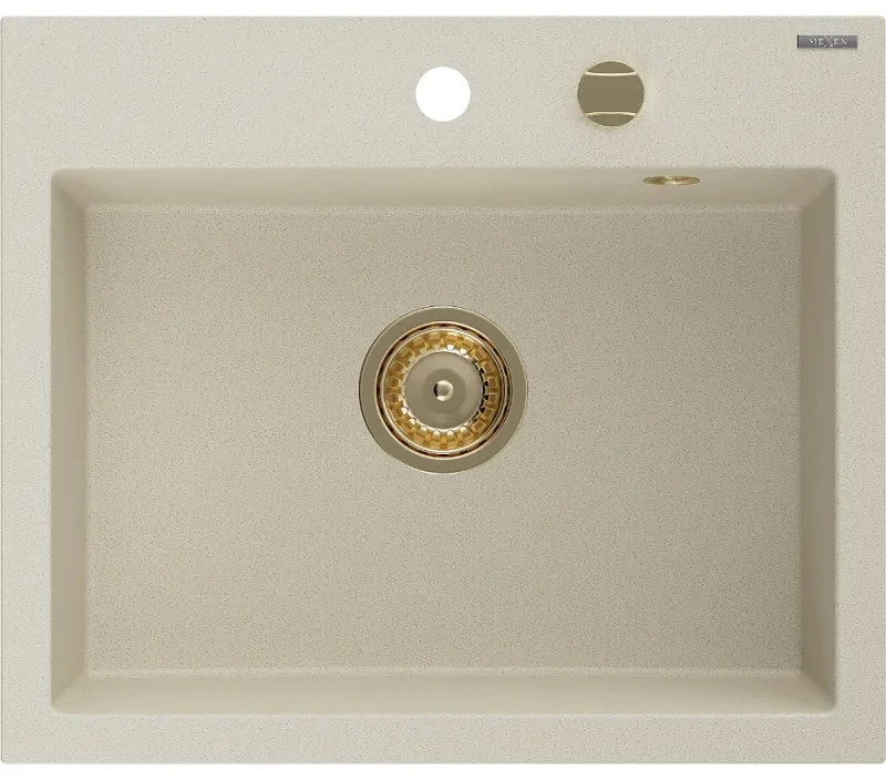 Mexen Oscar, 1-komorový granitový dřez 580x490x205 mm, béžová, 6519581000-69-G