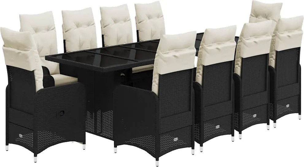 11dílný zahradní bistro set s poduškami černý polyratan 3277276