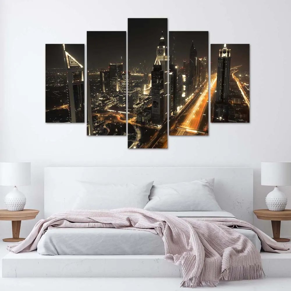 Gario Obraz na plátně Noční panorama Dubaje - 5 dílný Rozměry: 100 x 70 cm