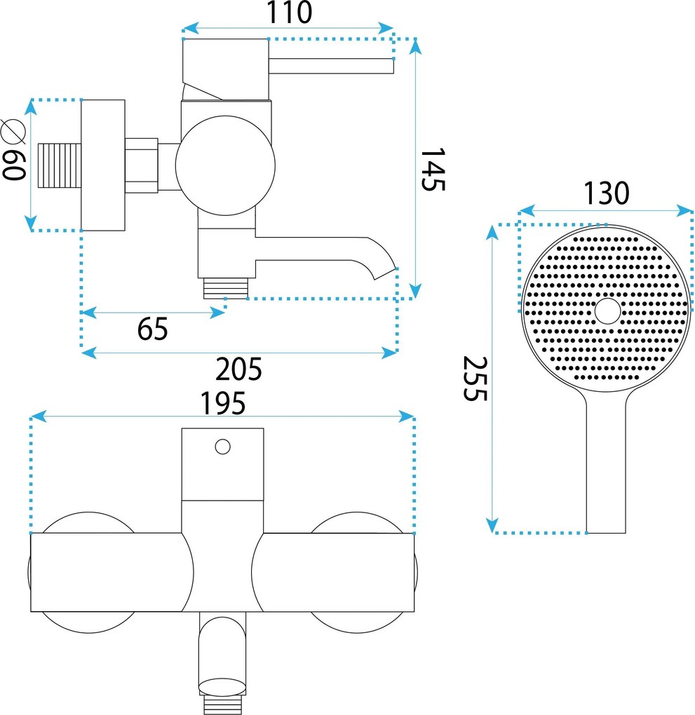 Rea Lungo, vanová baterie s ruční sprchovou soupravou, zlatá matná, REA-B8055