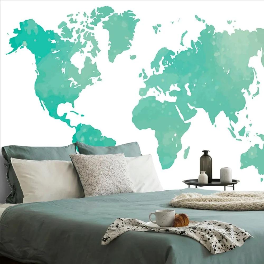 Tapeta mapa světa v zeleném odstínu - 450x300 cm
