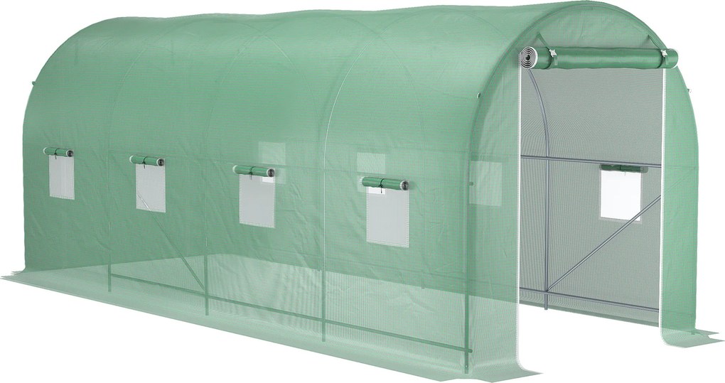 Outsunny Skleník na rajčata s oknem 500x200x210cm zelený polytunel pro zahradu a pěstování rostlin | Aosom.de