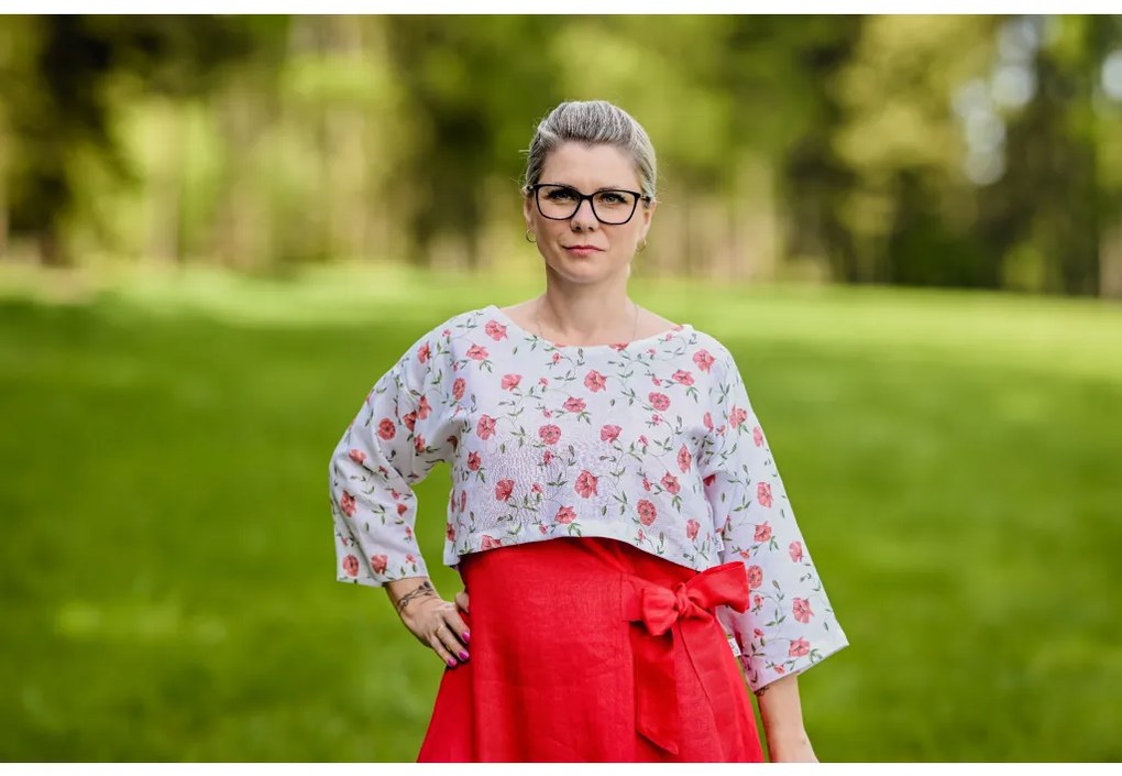 Nelly Dámský lněný top/crop vlčí máky velikost: m-l