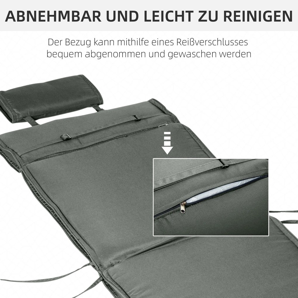 Polštářek na zahradní lehátko Outsunny s polštářem a odnímatelným potahem polyester + bavlněné vlákno šedý 198 x 53 x 5 cm