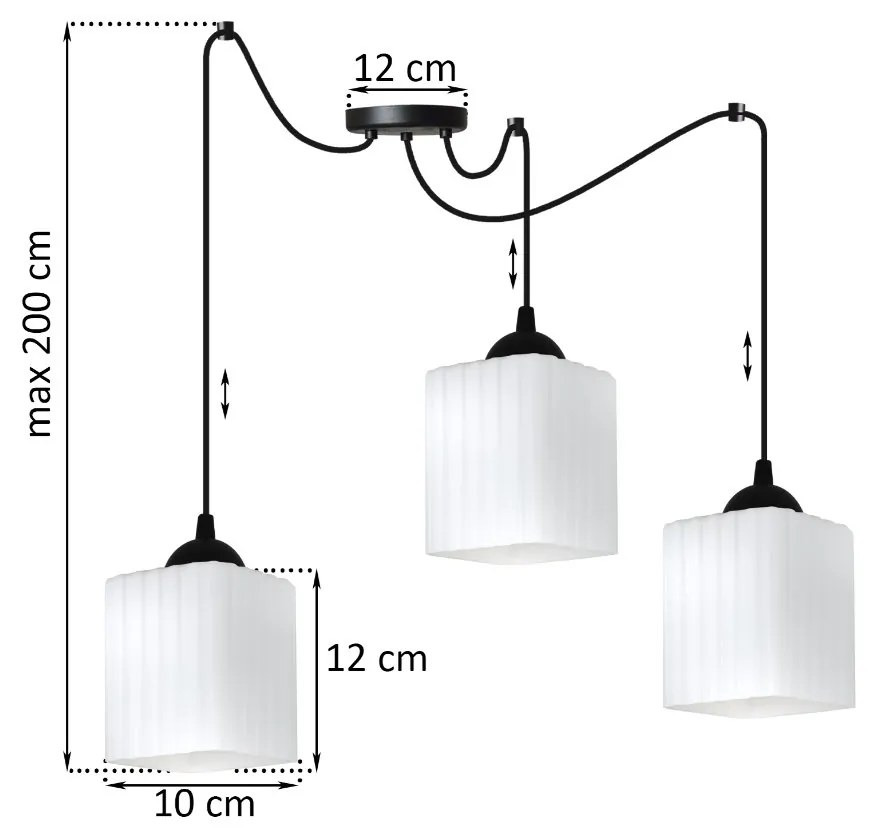 Závěsné svítidlo Riffle Square Spider, 3x bílé skleněné stínítko, b