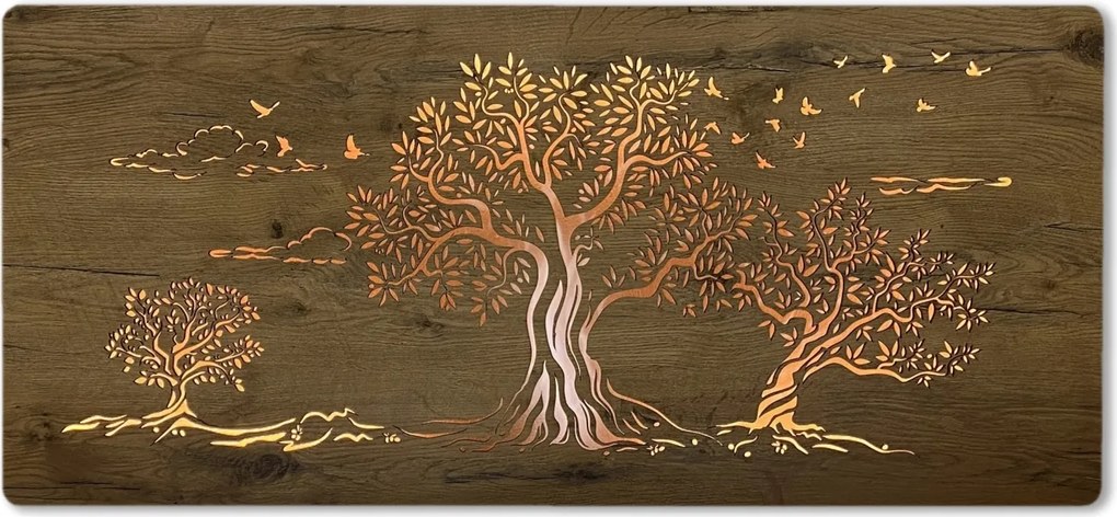 Li-Go "Tři olivy" světelný obraz s baterií 120x60cm varianta ovládání: manuál/pohybové čidlo, provedení povrchu: jedle