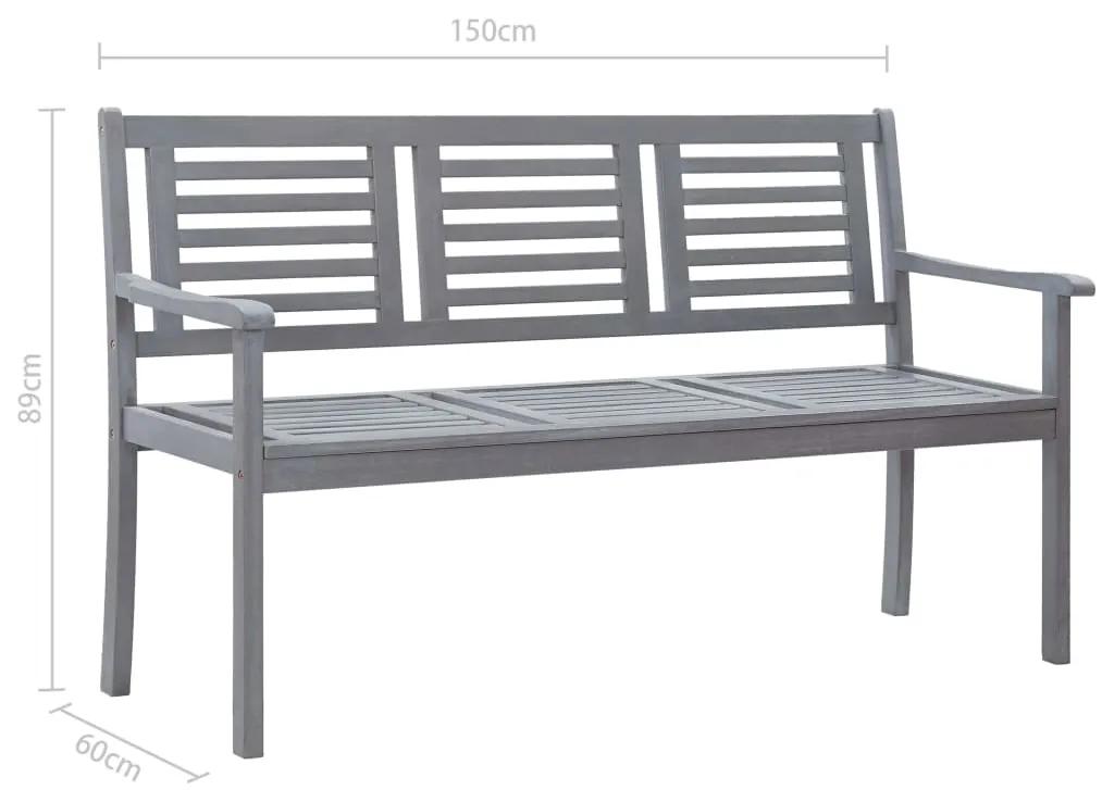 3místná zahradní lavice s poduškou 150 cm šedá eukalyptus,  3061057