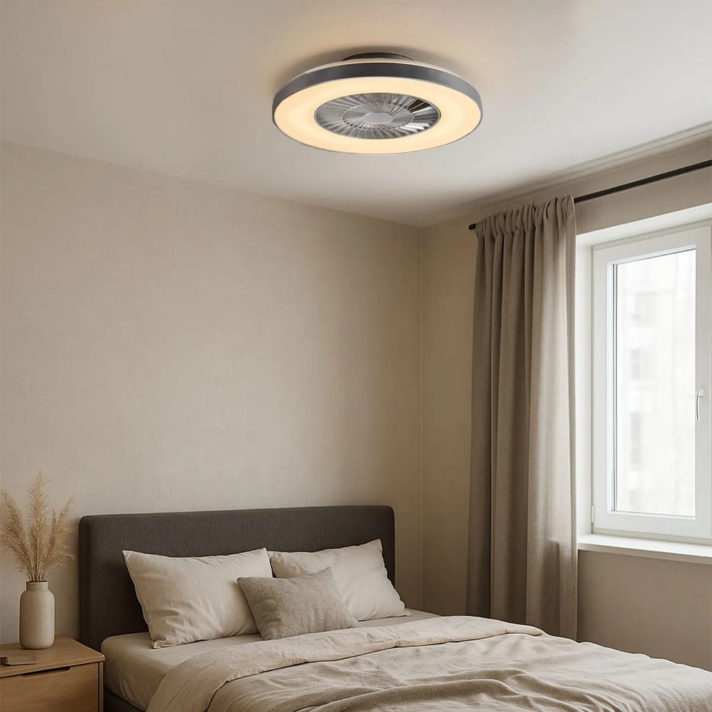 Stropní ventilátor stříbrný s hvězdným efektem 60 cm vč. LED stmívatelný s dálkovým ovládáním - Climo