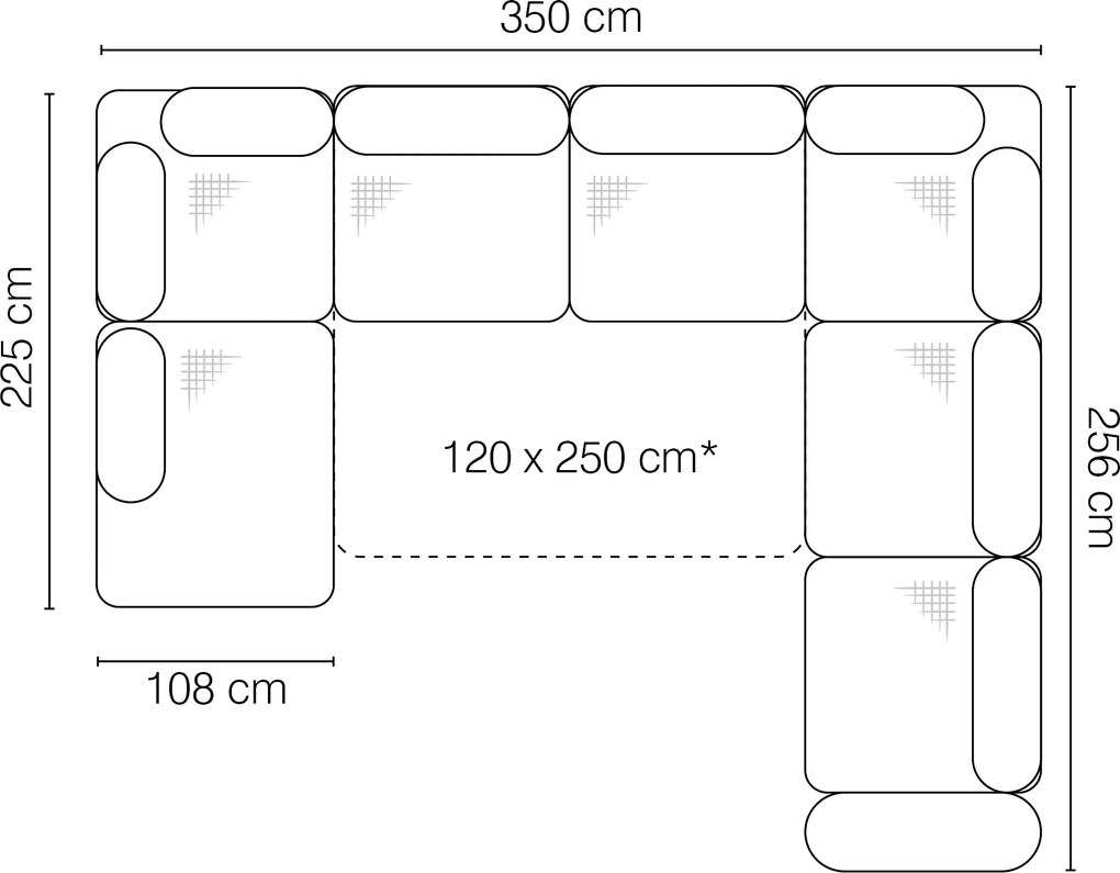 Šedá sedací souprava ROSSO U | 225x350x256 | rozkládací s úložným prostorem | TOP tkanina s impregnací | SKLADEM