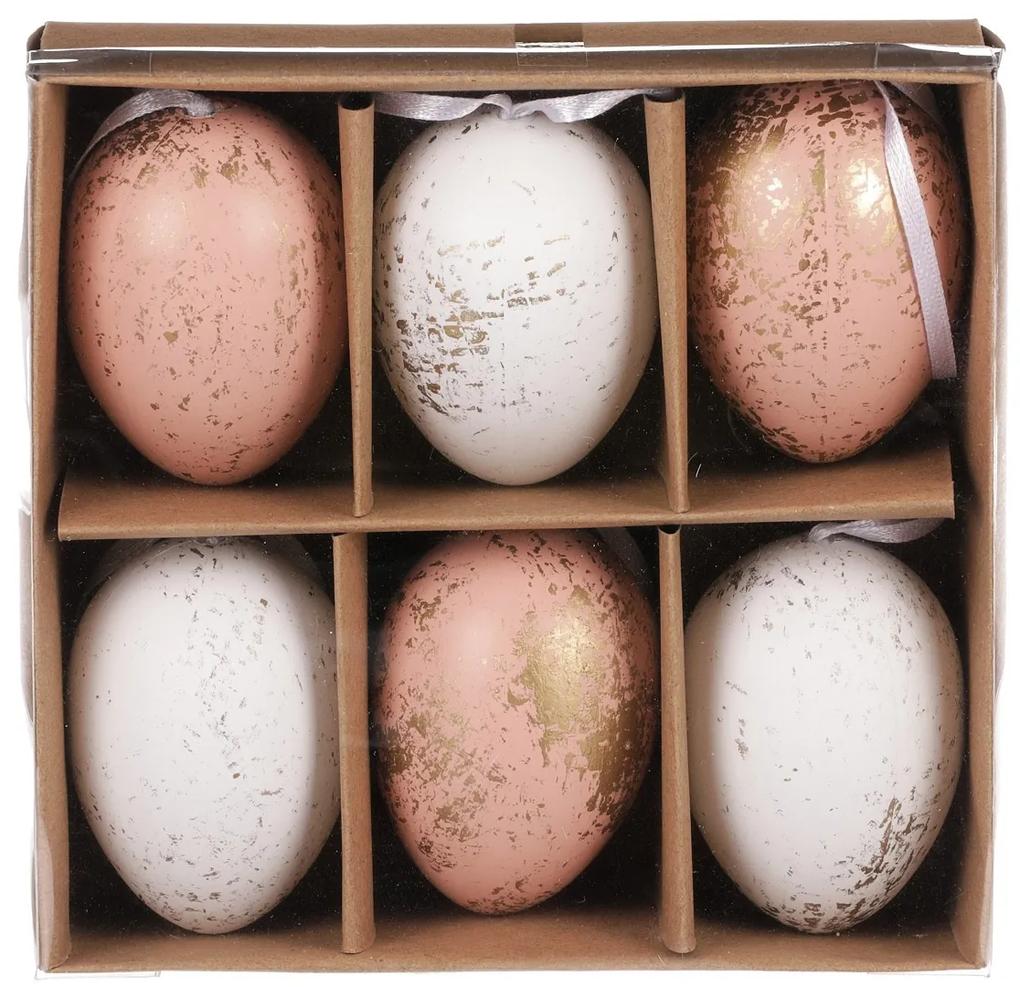 Sada umělých velikonočních vajíček zlatě zdobených, růžovo-bílá, 6 ks