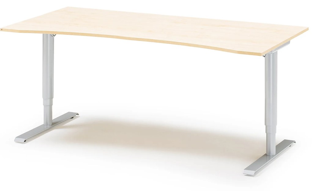 AJ Produkty Výškově nastavitelný stůl Adeptus, s vykrojením, 1800x900 mm, dýha - bříza, stříbrná