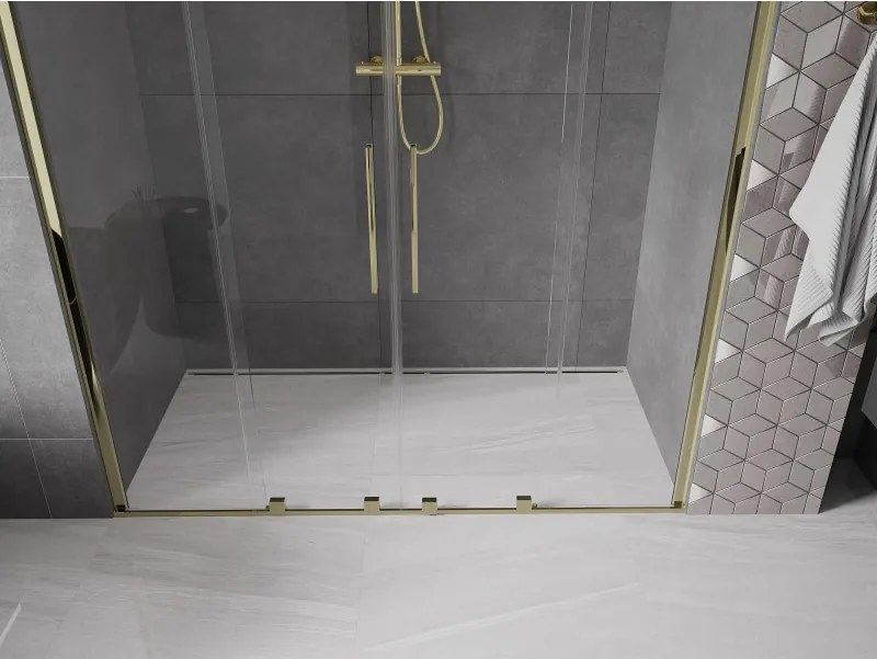 Mexen Velar Duo, posuvné dveře do otvoru 170x200 cm, 8mm čiré sklo, zlatá lesklá, 871-170-000-02-50