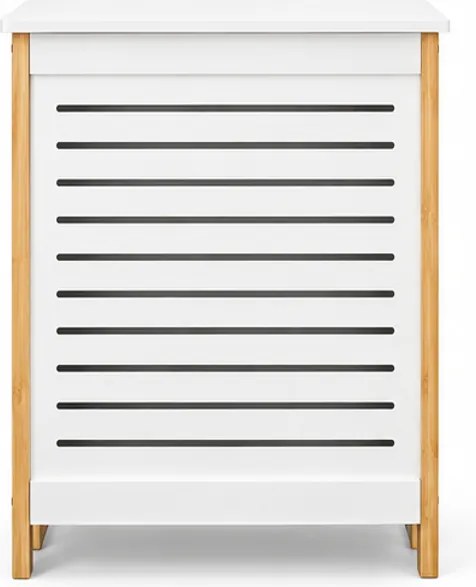 koš na prádlo, s víkem, 80 l, bambus/dřevo, 60x50x30 cm, bílá/přírodní, Dekorino KP20260011