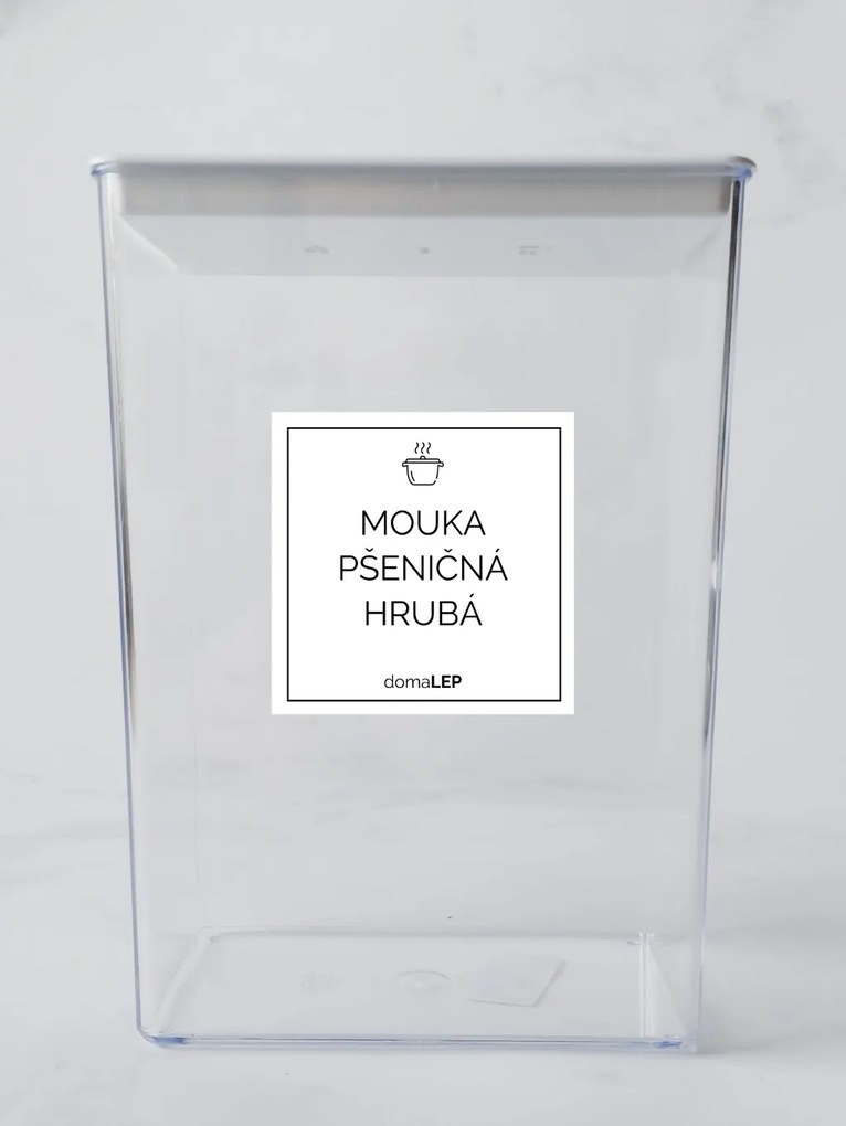 MOUKA PŠENIČNÁ HRUBÁ– průhledná samolepka na dózu, základní písmo, 5 × 5 cm | DomaLEP