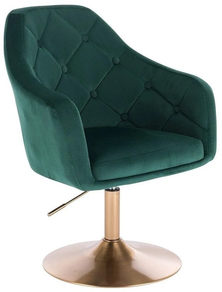 LuxuryForm DESIGN Otočné křeslo ANDORA VELUR na zlatém talíři - zelené