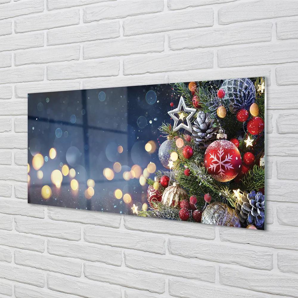 akrylový obraz Vánoční strom dekorace sníh 140x70 cm