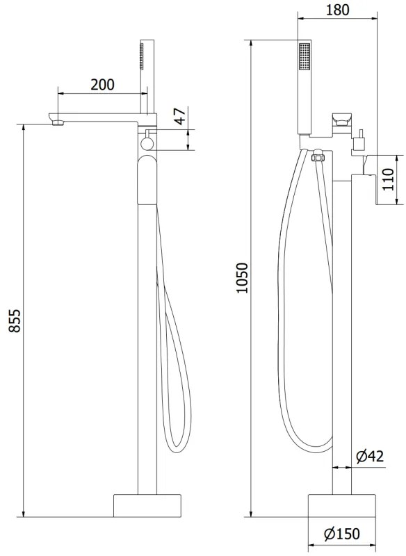 Mexen Leda - volnostojací vanová baterie, chromová, 75633-00