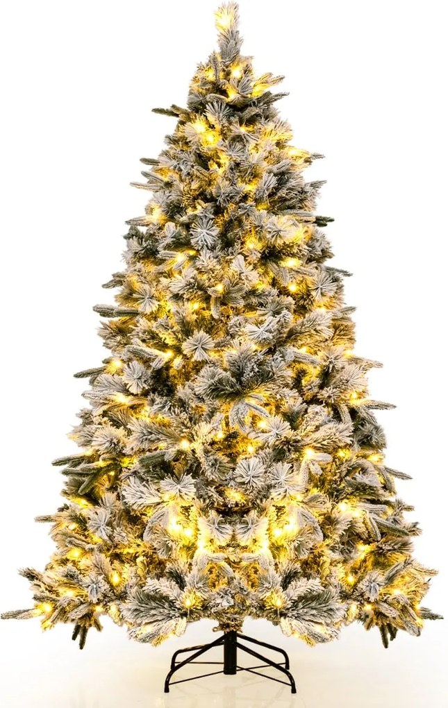 Costway 180 cm Umělý vánoční stromeček se sněhem a 250 Teplá bílá LED svítí