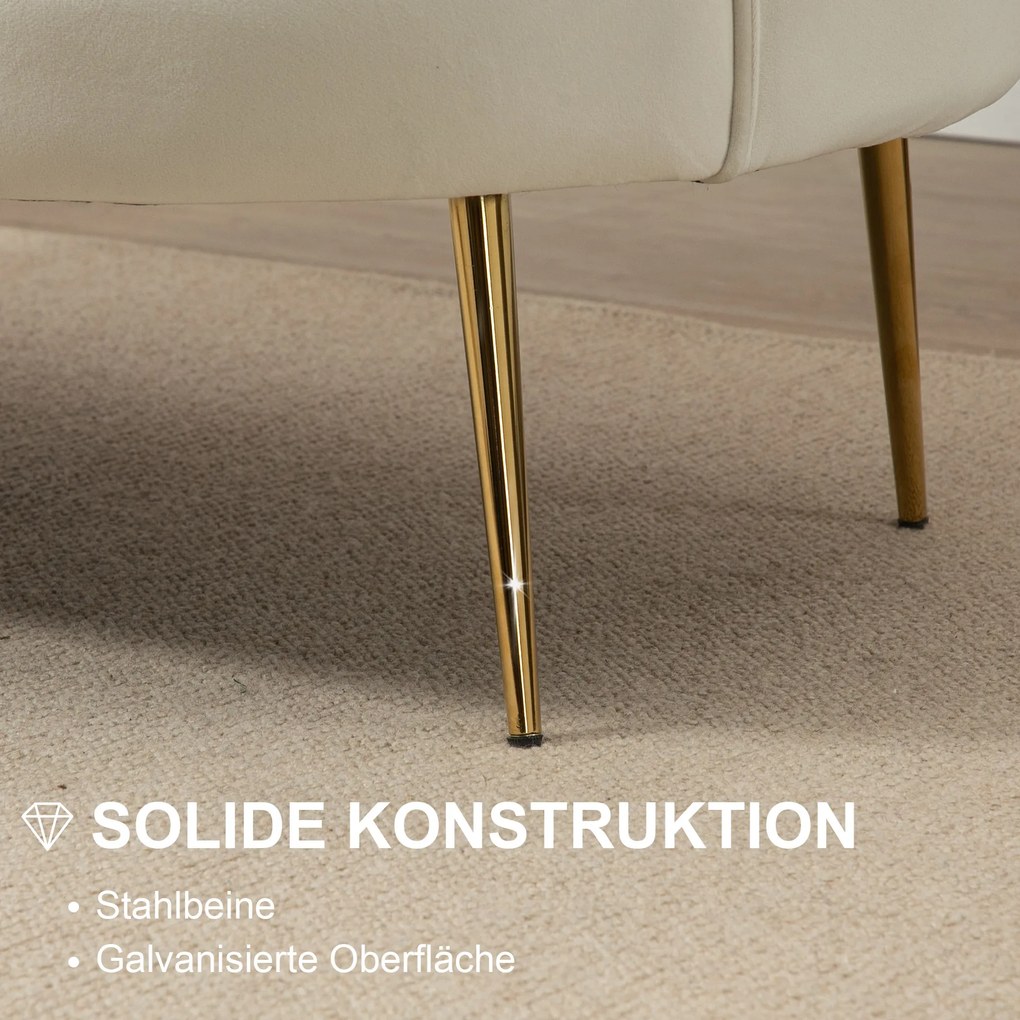 HOMCOM Dvoumístná pohovka se zádový opěrkou a silným polstrováním Moderní loveseat s vzhledem sametu pro obývací pokoj a ložnici, 130 x 77 cm, krémov…