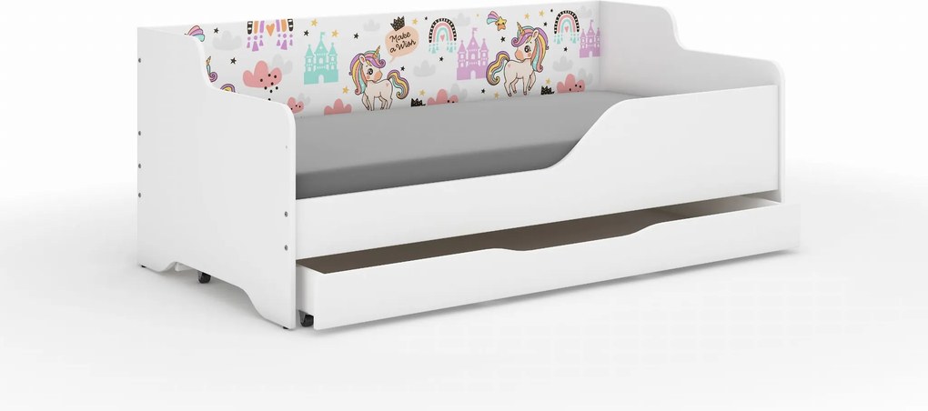 Wooden Toys Dětská postel LILU 160x80 JEDNOROŽEC RAINBOW – opěradlo