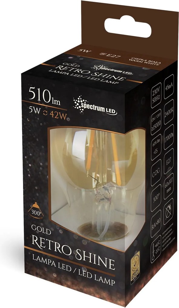 Toolight - LED žárovka E-27 230V 5W 510lm Edison 14077, teplé světlo, OSW-05700