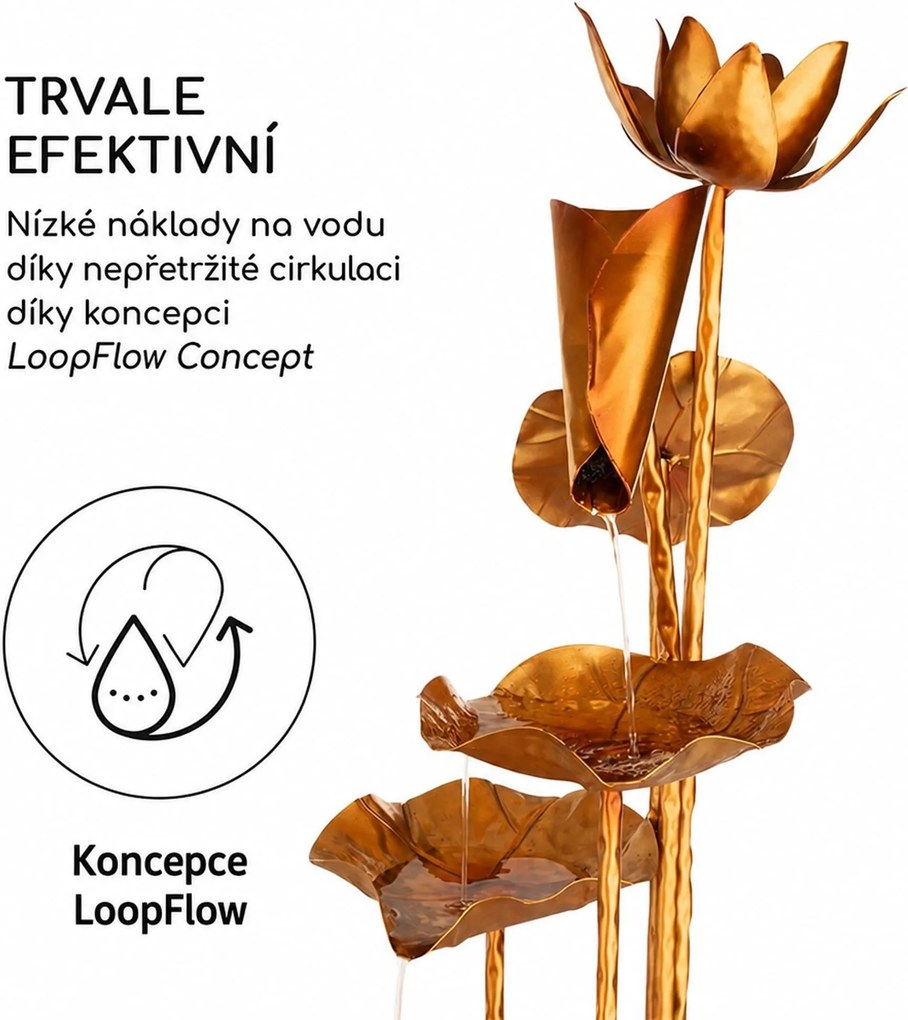 Blumfeldt Golden Orchid zahradní fontána čerpadlo 5W IPX8 pro vnitřní i venkovní použití mosazný vzhled