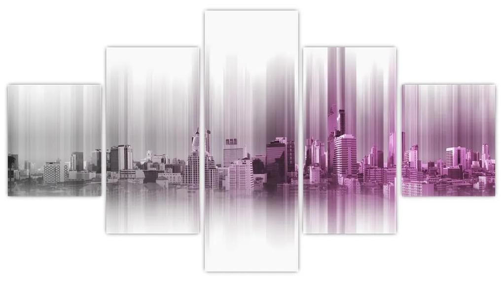 Obraz - Panorama města, růžovo-šedé (125x70 cm)